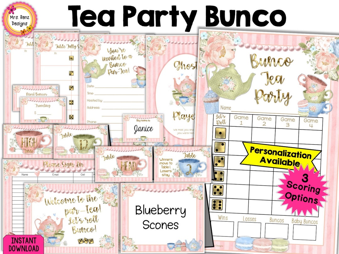 Tea Party Bunco BUNDLE 25pgs Bunco Scorecards Tally Sheets - Etsy
