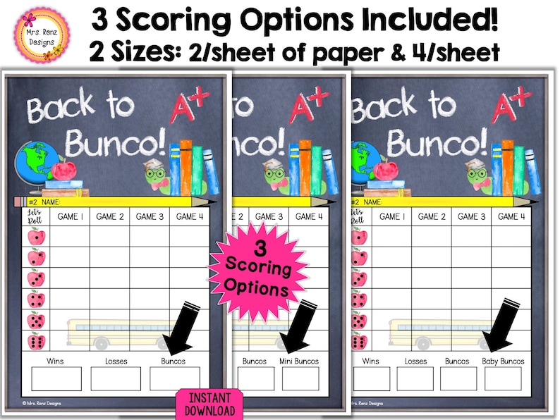 Back to School Bunco Party Printables: Score Cards, Invitations (PDF ...
