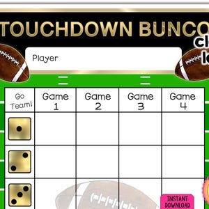 Football Bunco Party Bundle: Score Sheets, Invitations (PDF Download ...