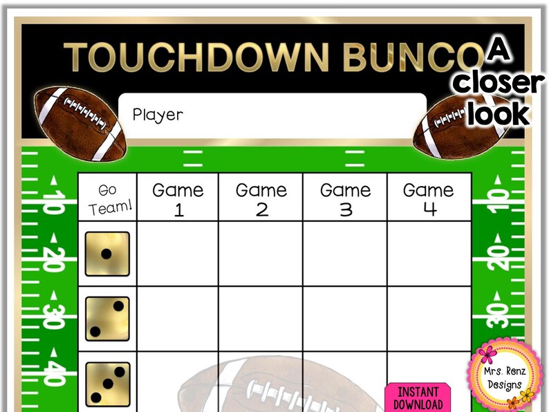 Football Bunco Party Bundle: Score Sheets, Invitations (PDF Download ...