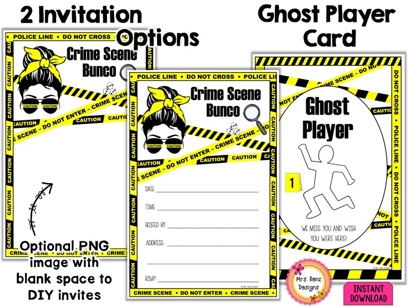 Crime Scene Bunco Party Bundle: Score Sheets, Invitations (PDF Download ...