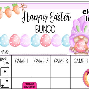 Easter Bunco Party Printables: Score Cards, Invitations, Table Numbers ...