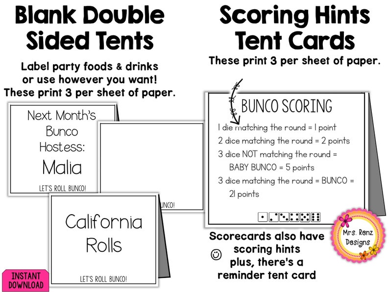 Simple Bunco Bundle: 3 Game Scorecards, Tally Sheets (digital Download ...
