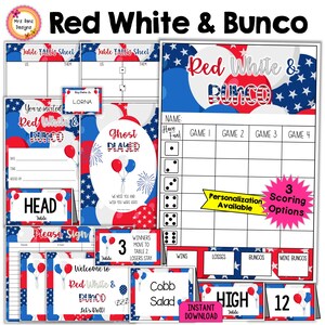 Patriotic Balloons Red White and Blue Bunco Bundle Scorecards Tally ...