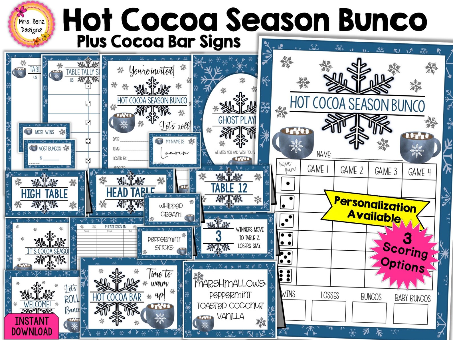 Hot Cocoa Season Bunco Bundle 28pgs Cocoa Bar Theme Scorecards - Etsy