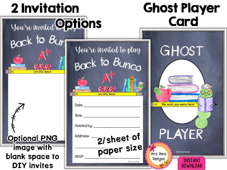 Back to School Bunco Party Printables: Score Cards, Invitations (PDF ...