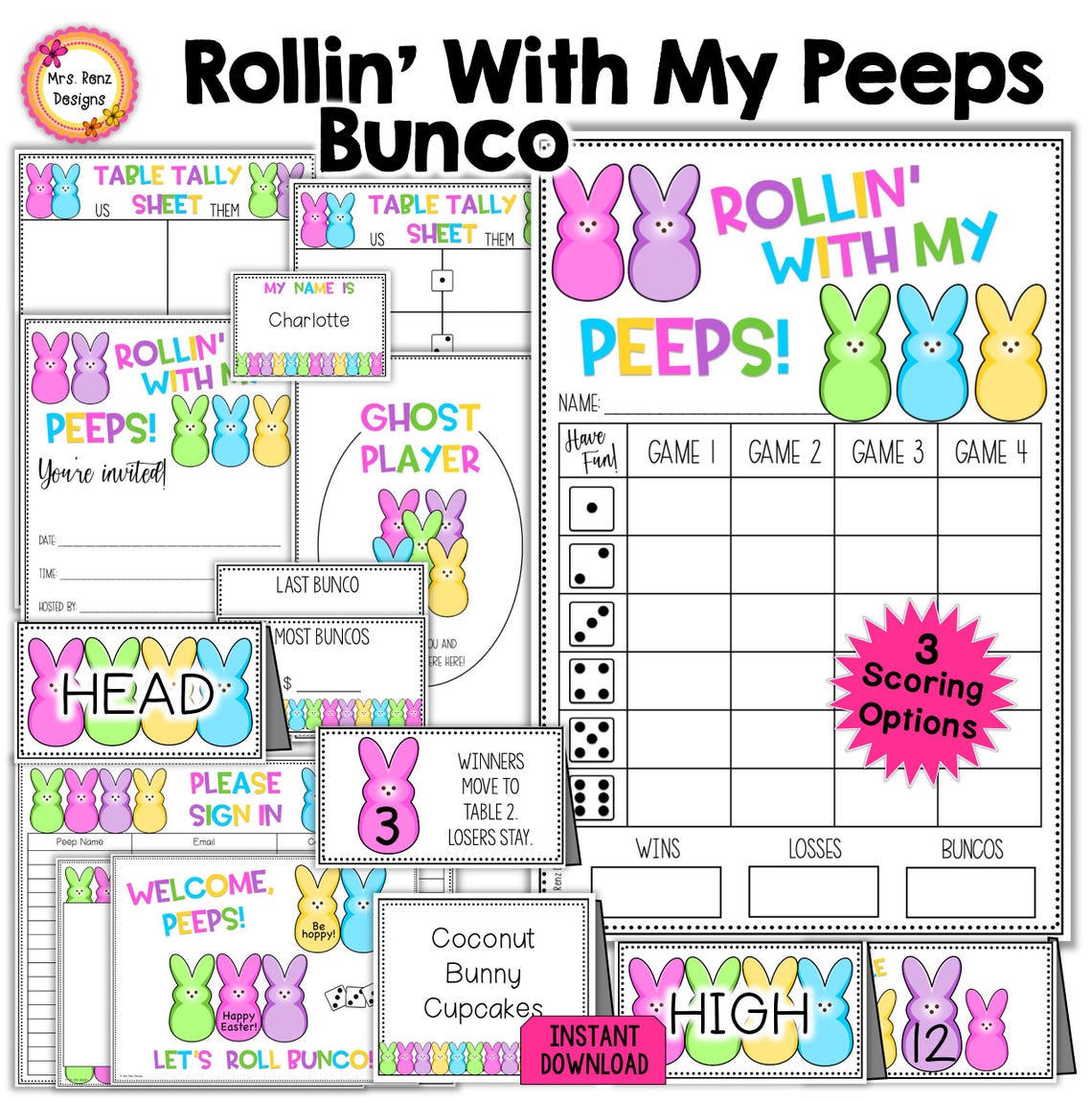 Easter Peep Bunco Party Kit: Scorecards, Invitations, and More (PDF ...