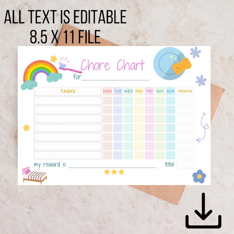 Chore Chart | Little Girls Chore Chart | Digital Download | Editable ...