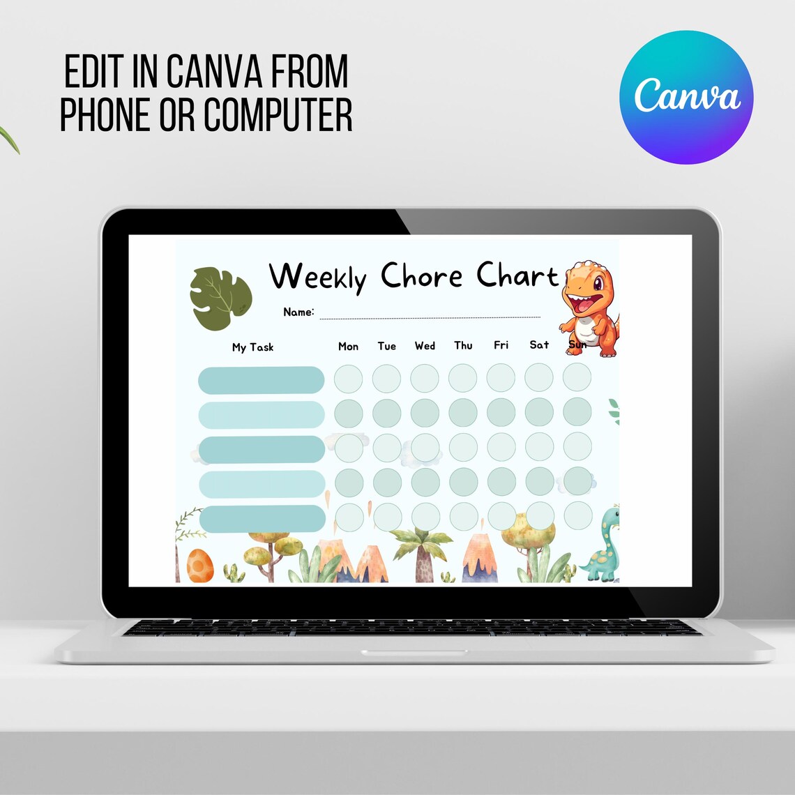 Chore Chart Weekly Chores Boy Dinosaur - Etsy