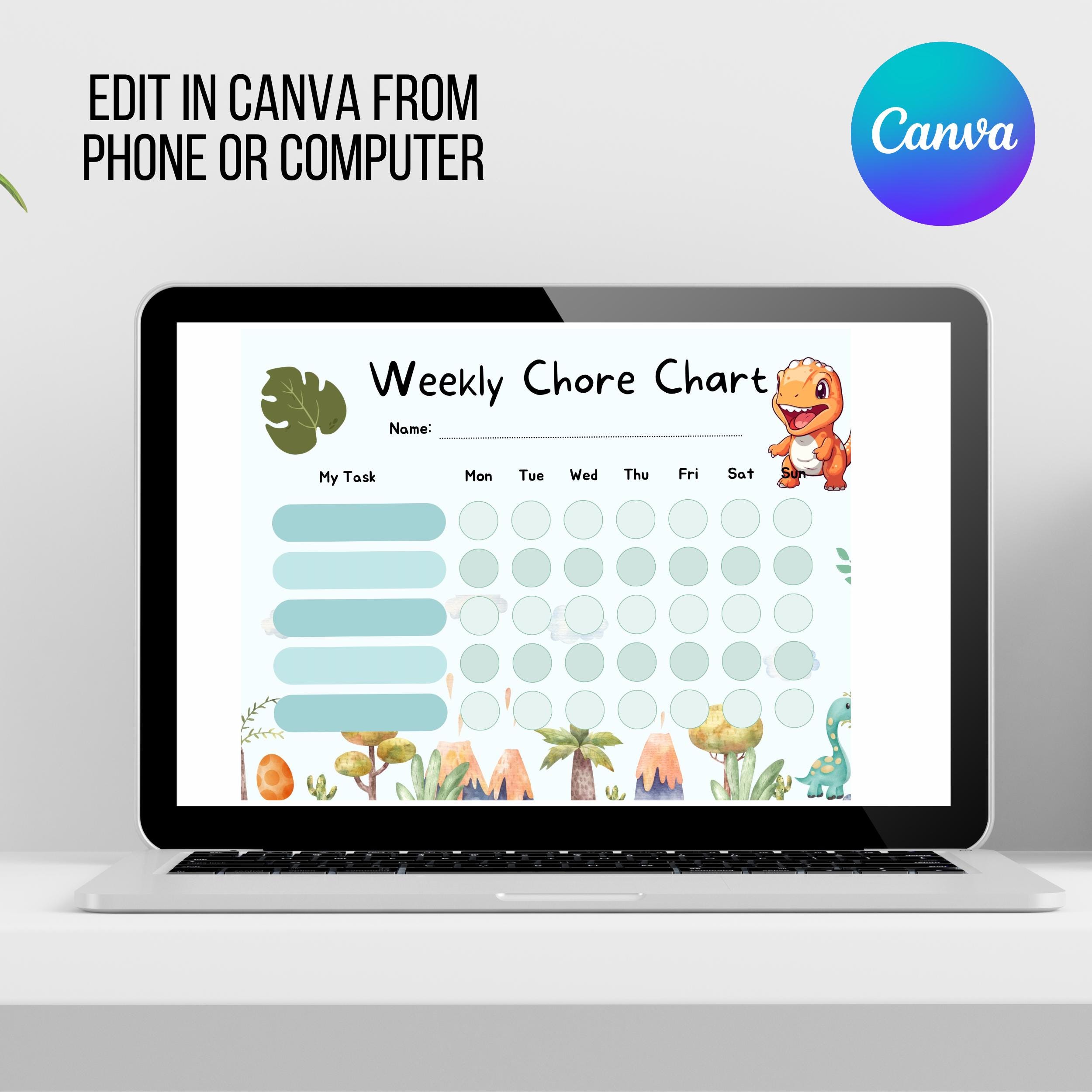 Chore Chart Weekly Chores Boy Dinosaur - Etsy