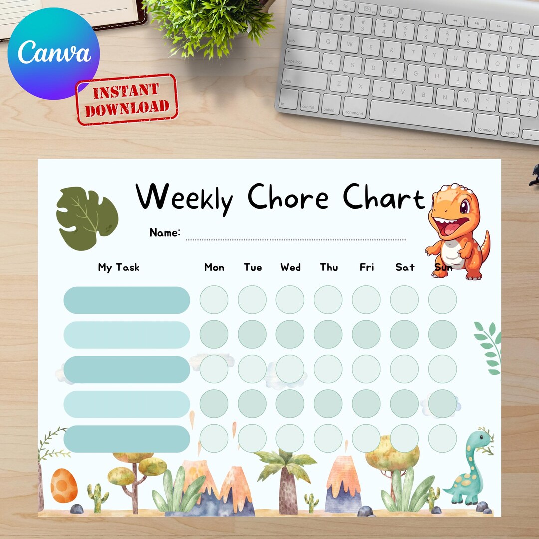 Chore Chart Weekly Chores Boy Dinosaur - Etsy