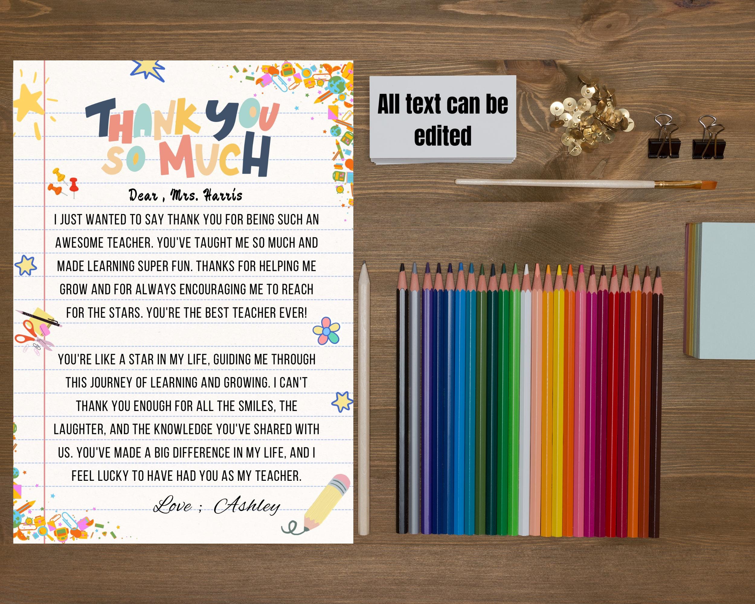 Teacher Appreciation Letter | Digital Download | Editable | Teacher ...