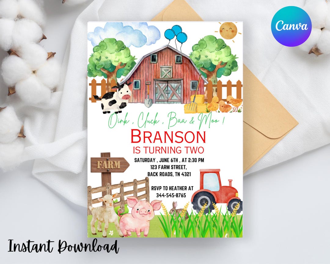 Editable Farm Animals Invitation| Farm Party | Digital Download | Farm ...