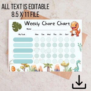 Chore Chart Weekly Chores Boy Dinosaur - Etsy