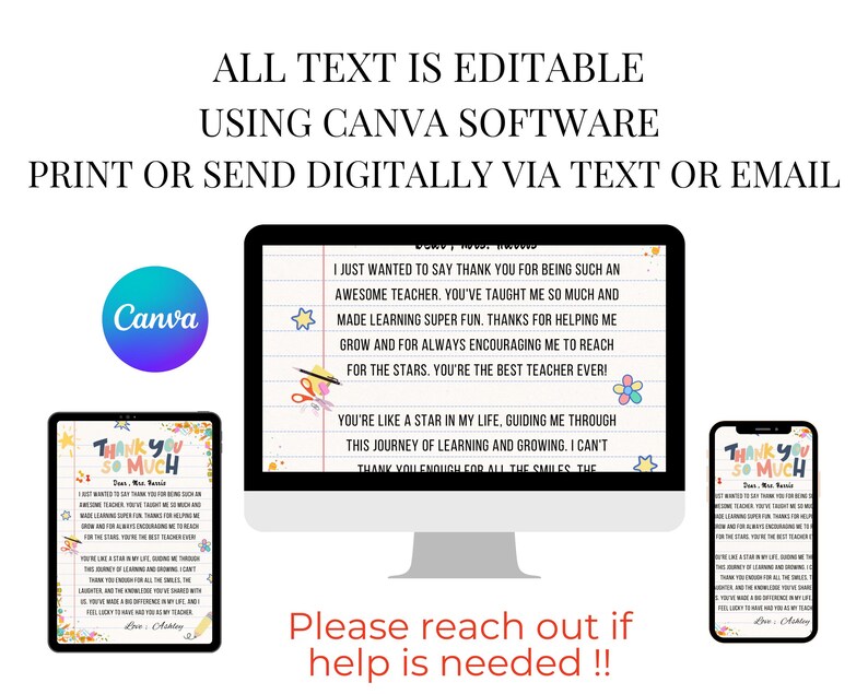 Teacher Appreciation Letter | Digital Download | Editable | Teacher ...