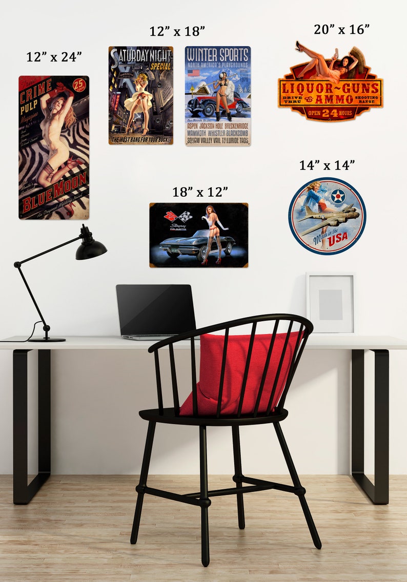 Vintage Style Metal Pinup Sign Wall Art Shave and a Haircut Hildebrandt ...