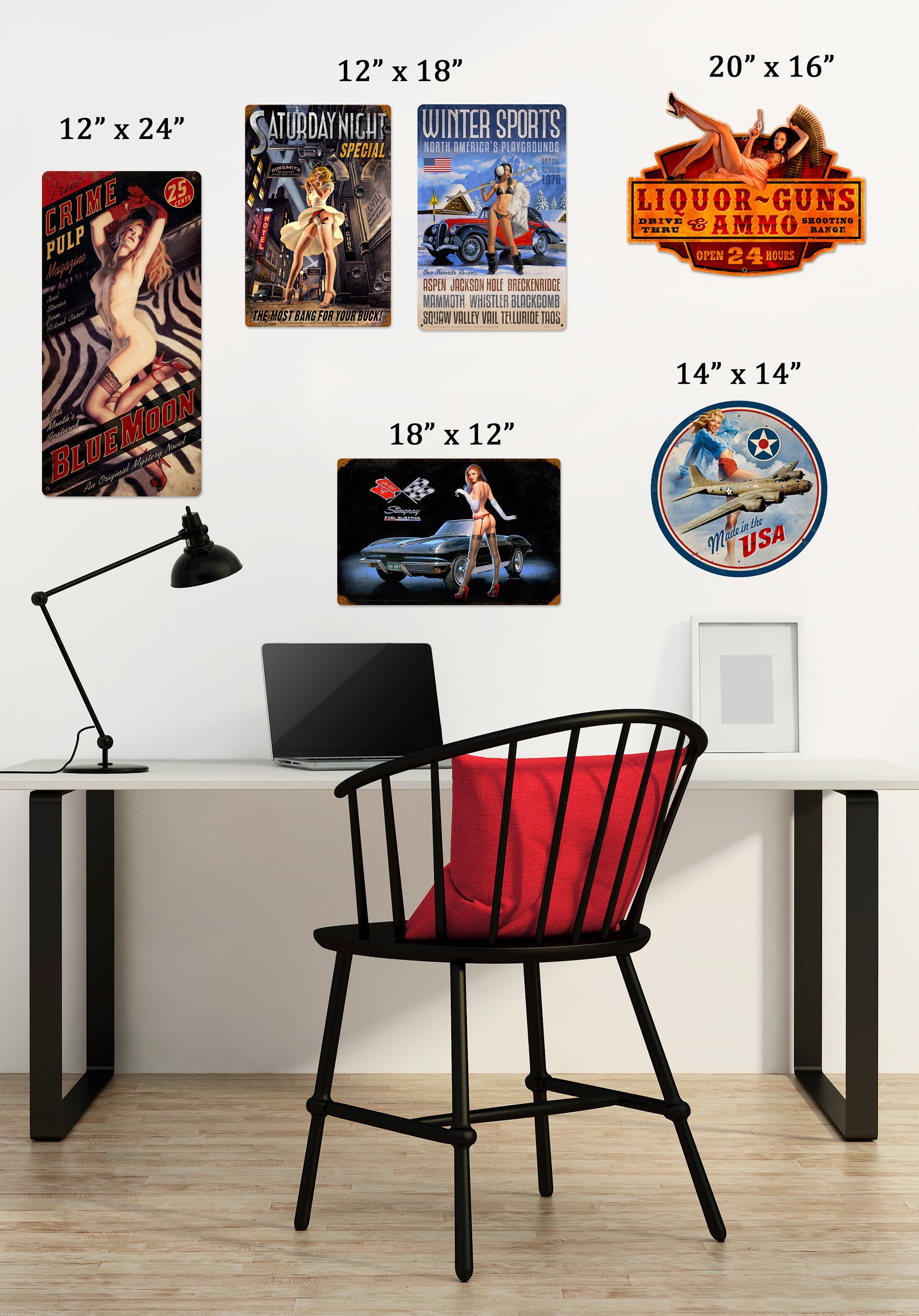 Vintage Style Metal Pinup Sign - Wall Art - Dangerous Slopes ...