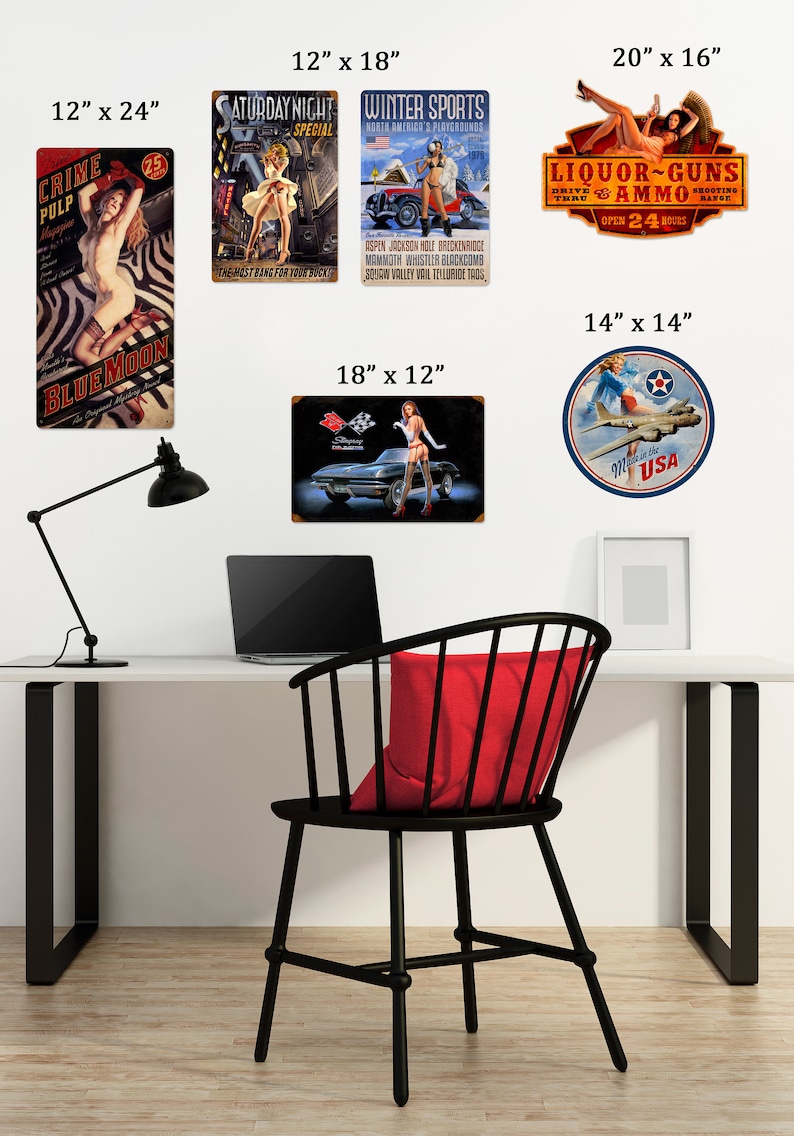 Vintage Style Metal Pinup Sign Wall Art Dangerous Slopes Hildebrandt ...