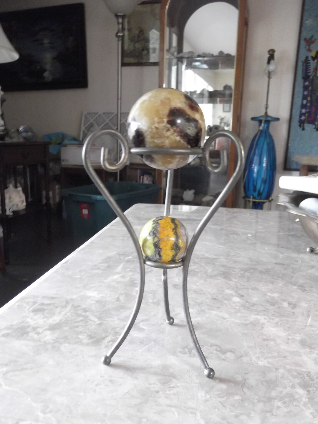 Tall Small Medium Double Sphere Stand,antiqued Silver Cast Tripod ...