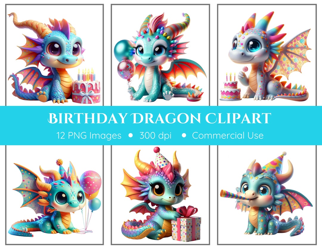Birthday Dragons Clipart Pack | 12 Pngs | Transparent Background ...