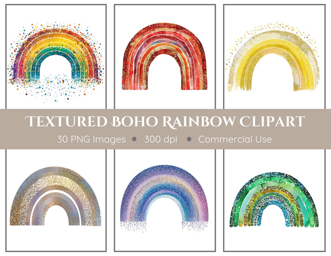 Textured Boho Rainbow Clipart | 30 Pngs | Rainbow Clipart | Boho ...