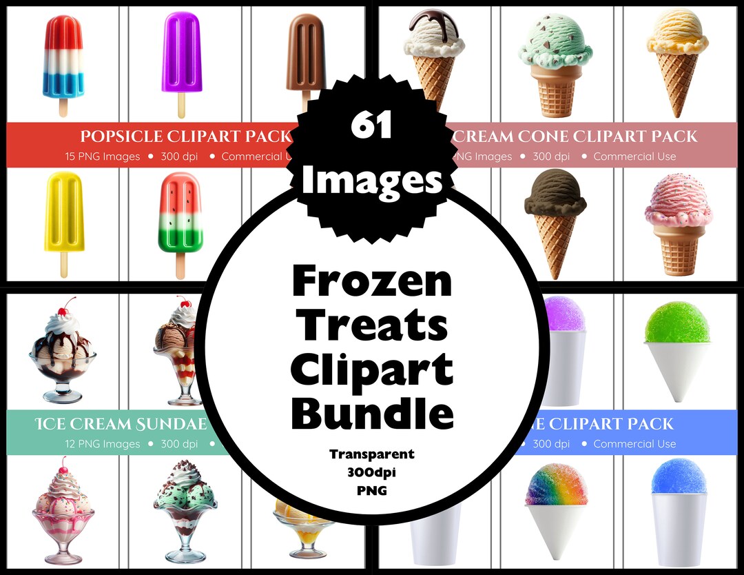 Frozen Treats Clipart Bundle 61 Pngs Ice Cream Cone Clipart Popsicle ...