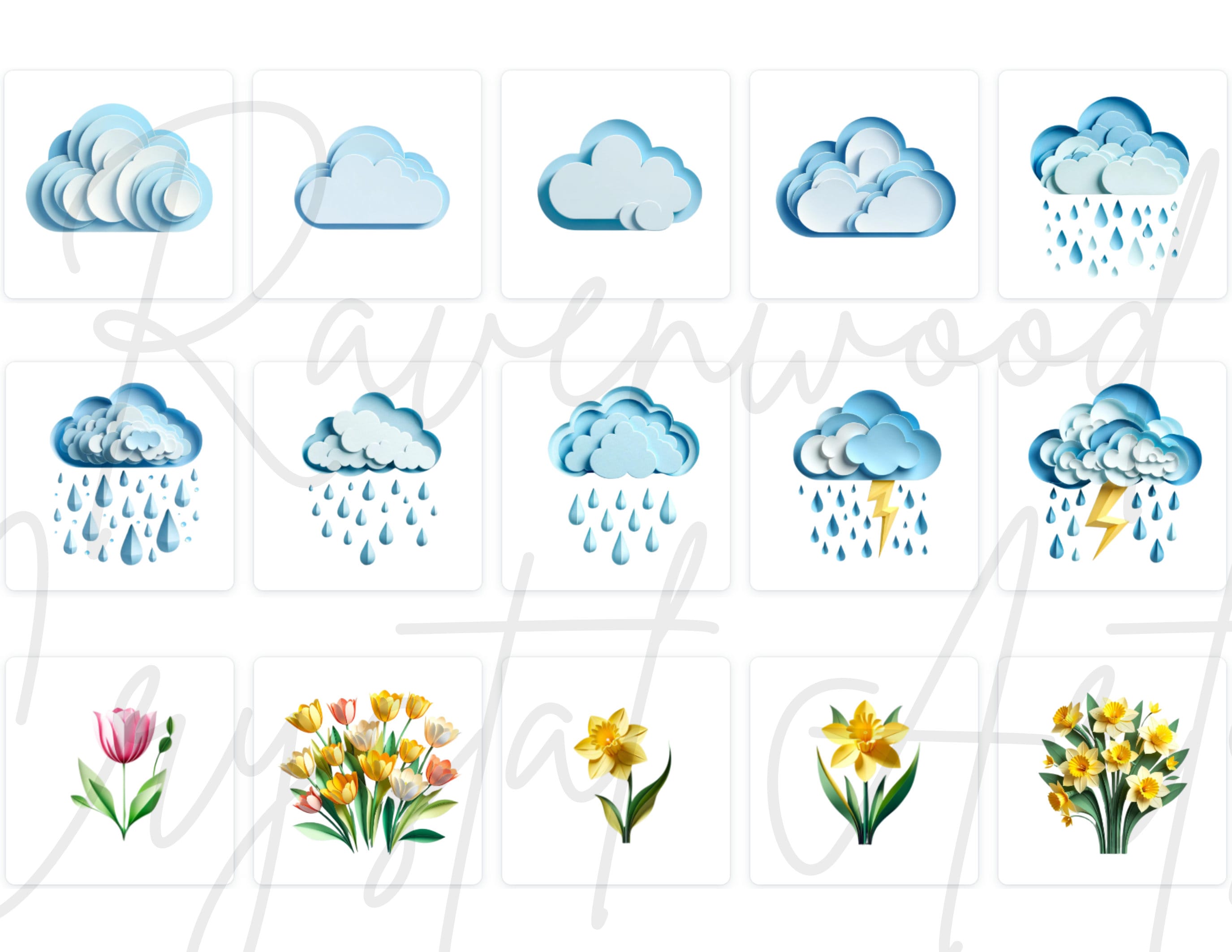 April Showers Bring May Flowers Clipart Pack Transparent Background 3D ...