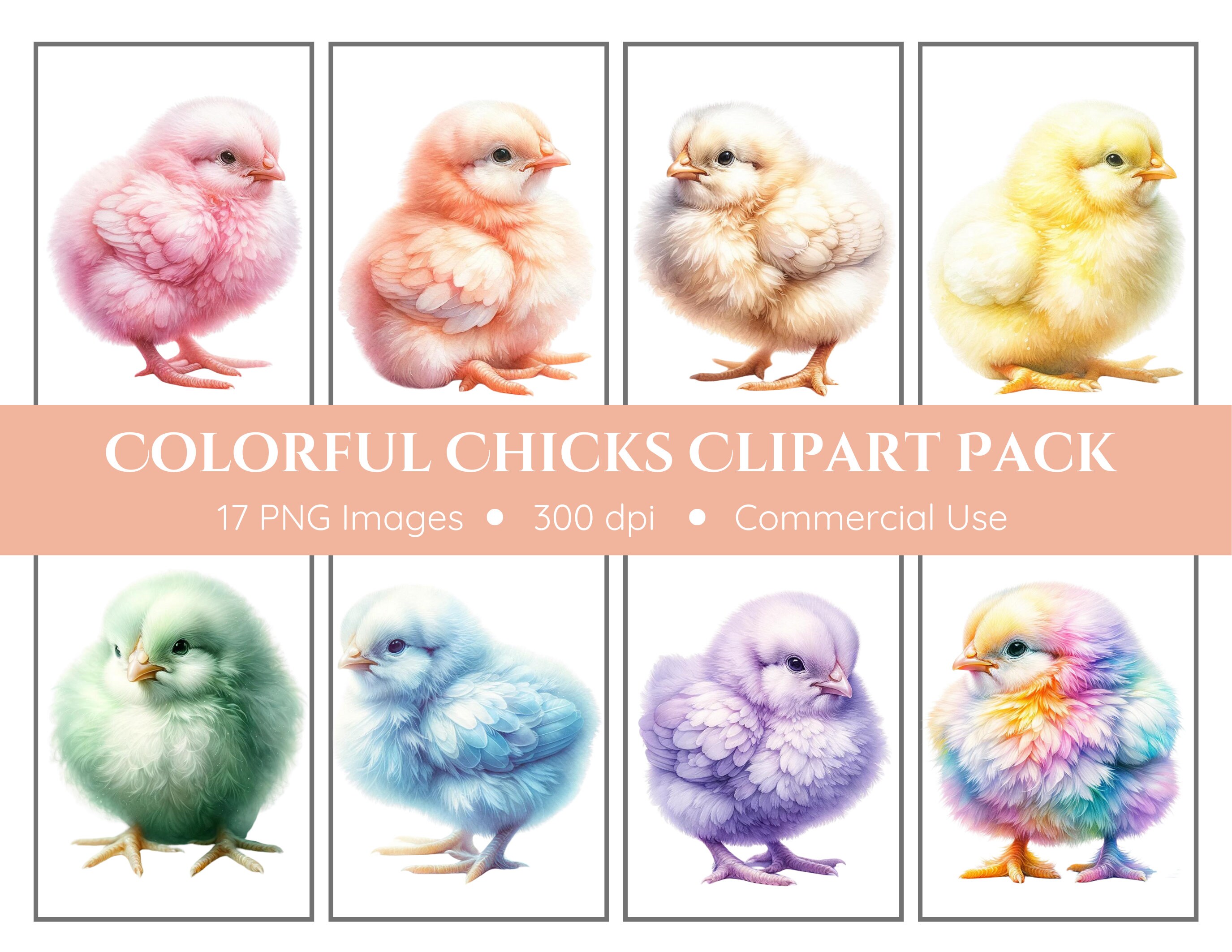 Colorful Baby Chicks Clipart Pack Transparent Background Watercolor ...