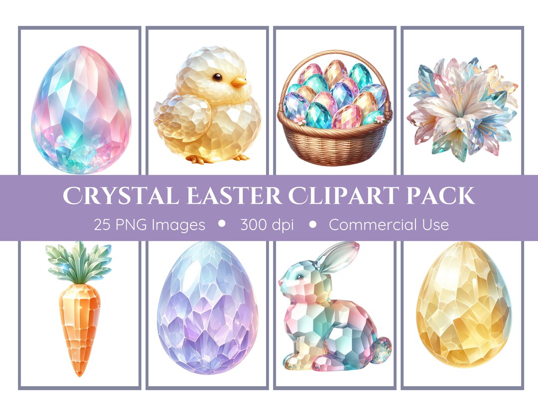 Easter Crystal Clipart Pack - Transparent Background - Easter Eggs ...