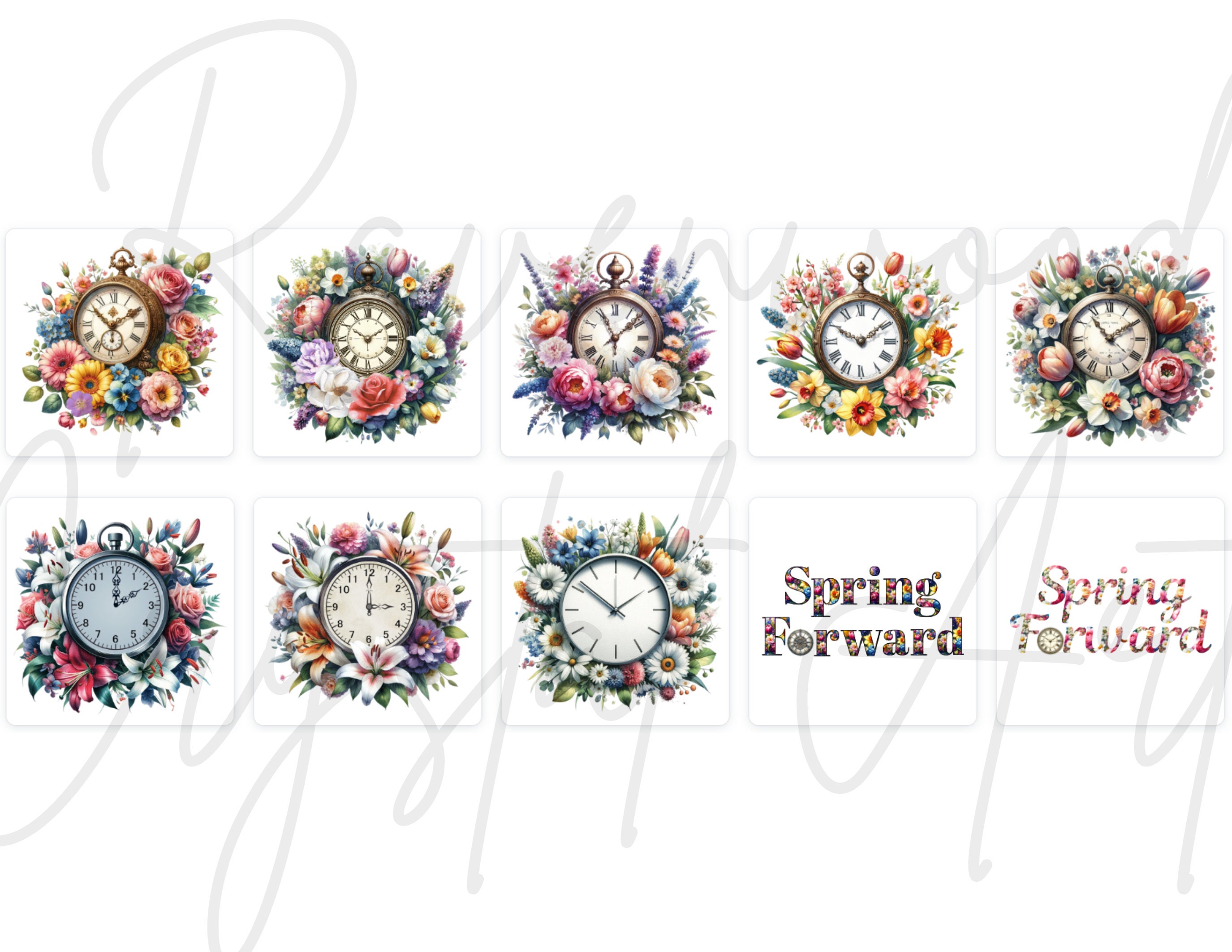 Spring Forward Clipart - Floral Clocks Clipart - Transparent Background ...