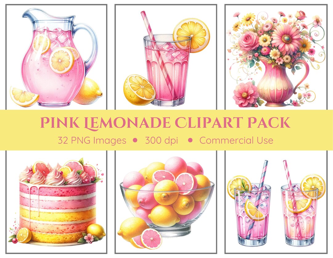 Pink Lemonade Clipart Pack - Transparent Background - Lemonade, Pink ...
