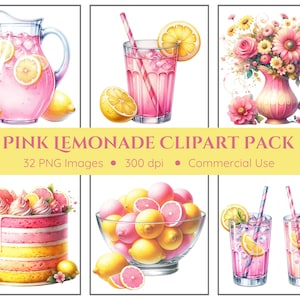 Pink Lemonade Clipart Pack - Transparent Background - Lemonade, Pink ...