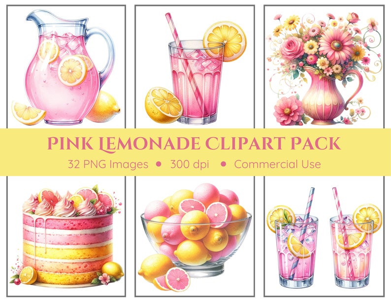 Pink Lemonade Clipart Pack - Transparent Background - Lemonade, Pink ...