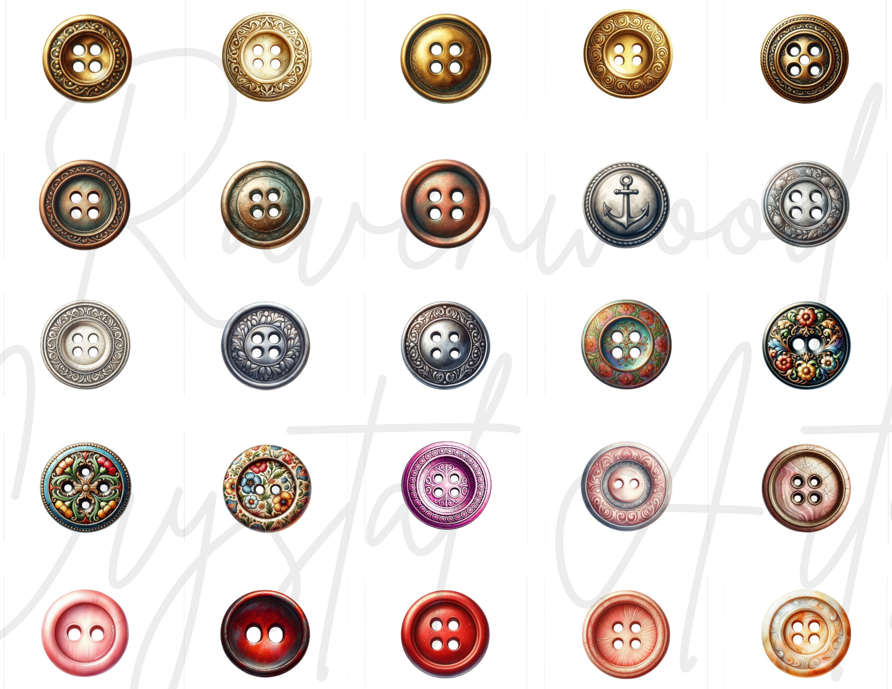 Vintage Buttons Clipart | 50 Pngs | Sewing Clip Art | Junk Journal ...