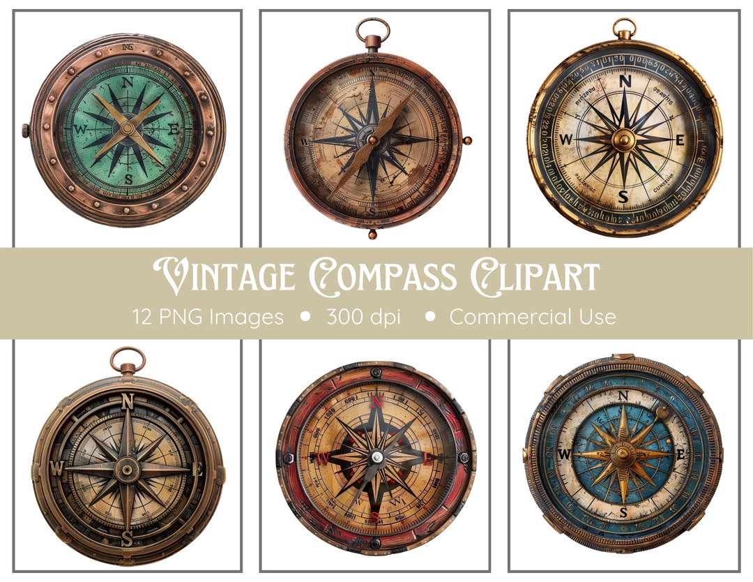 Vintage Compass Clipart | 12 Pngs | Vintage Compass Png | Compass ...