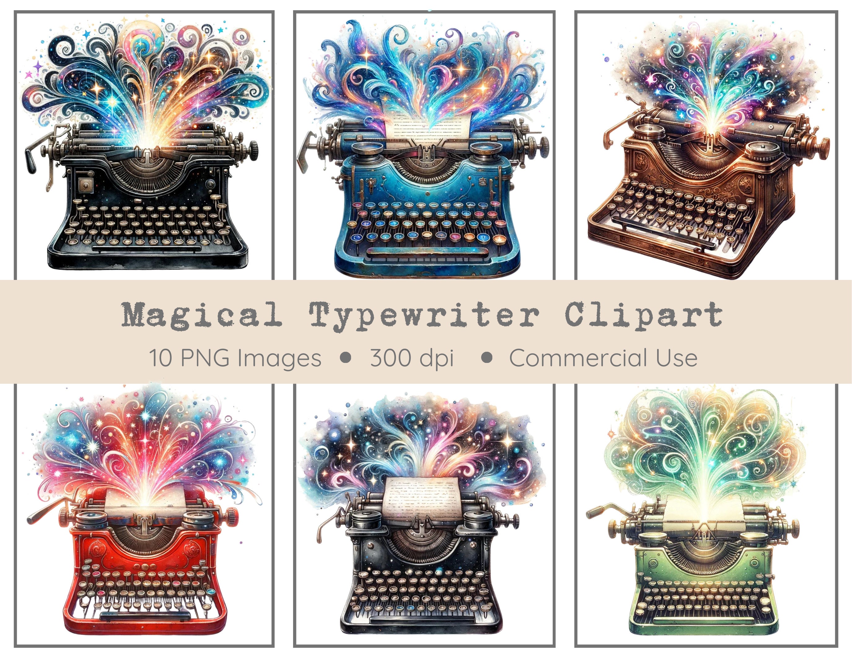 Magic Typewriter Clipart Pack - Transparent Background - Writing ...