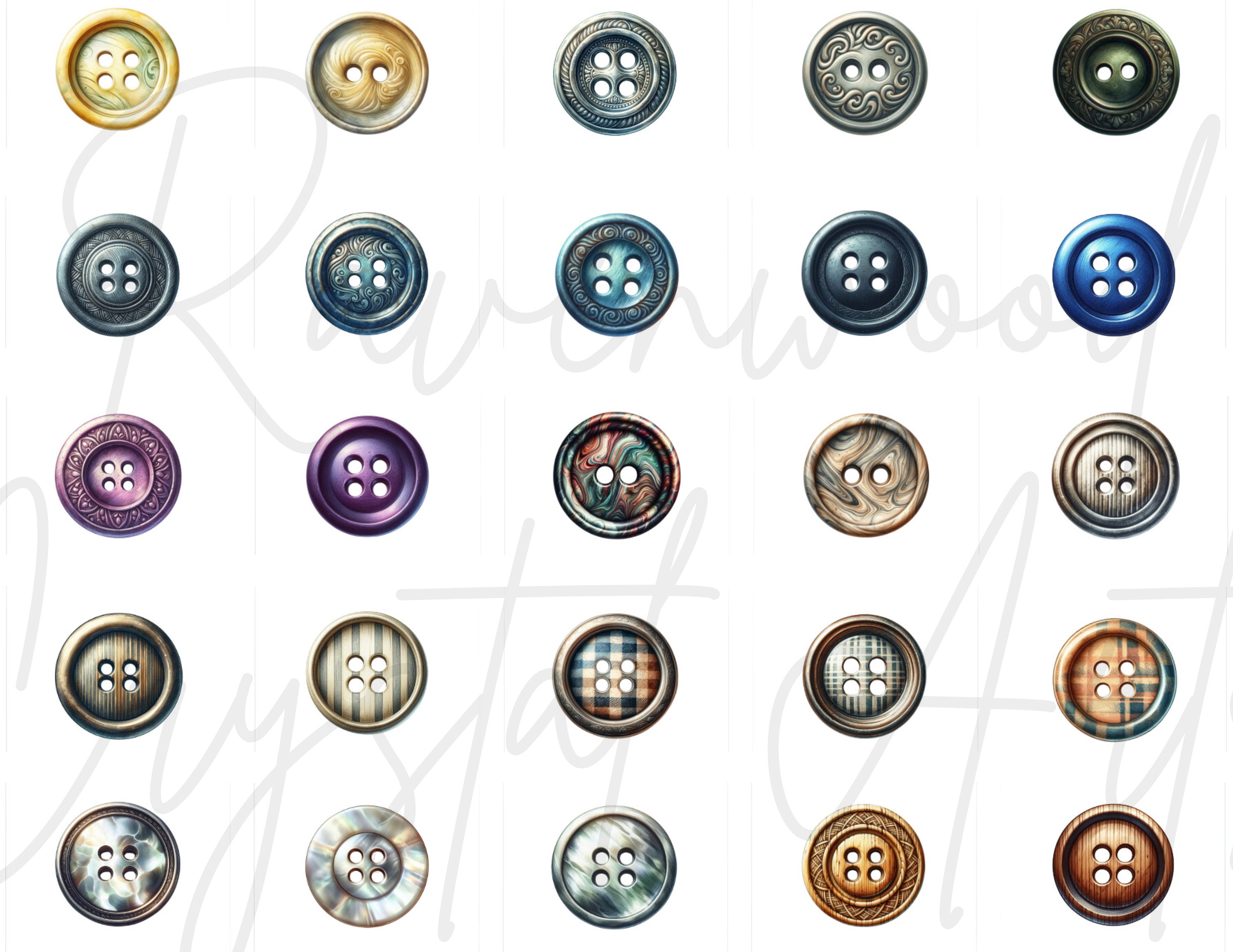 Vintage Buttons Clipart | 50 Pngs | Sewing Clip Art | Junk Journal ...