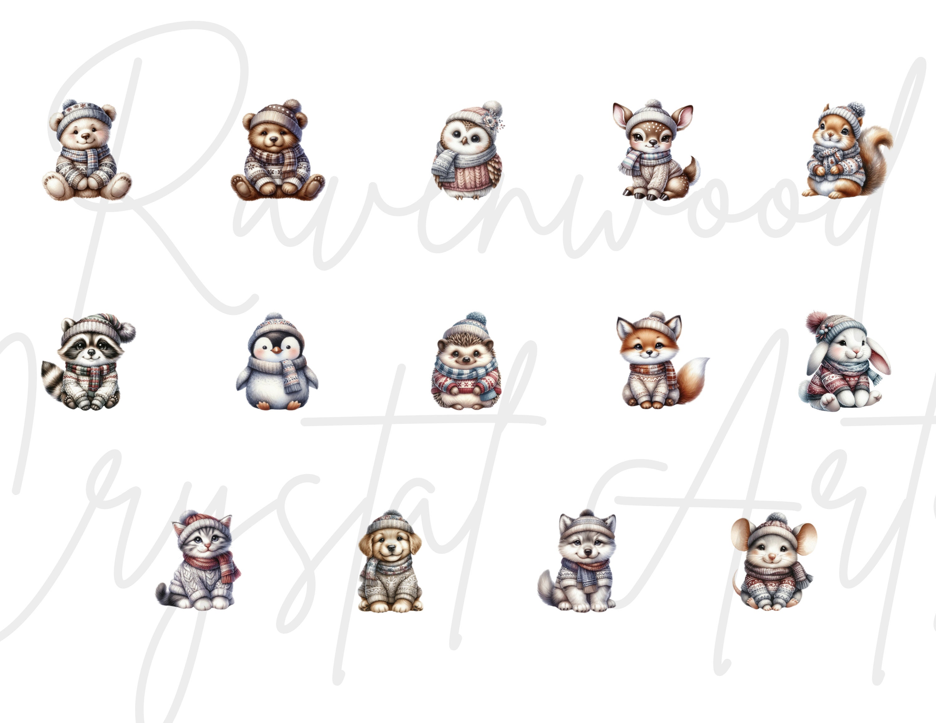 Cozy Critters Clipart Pack | 14 Pngs | Transparent Background | Winter ...