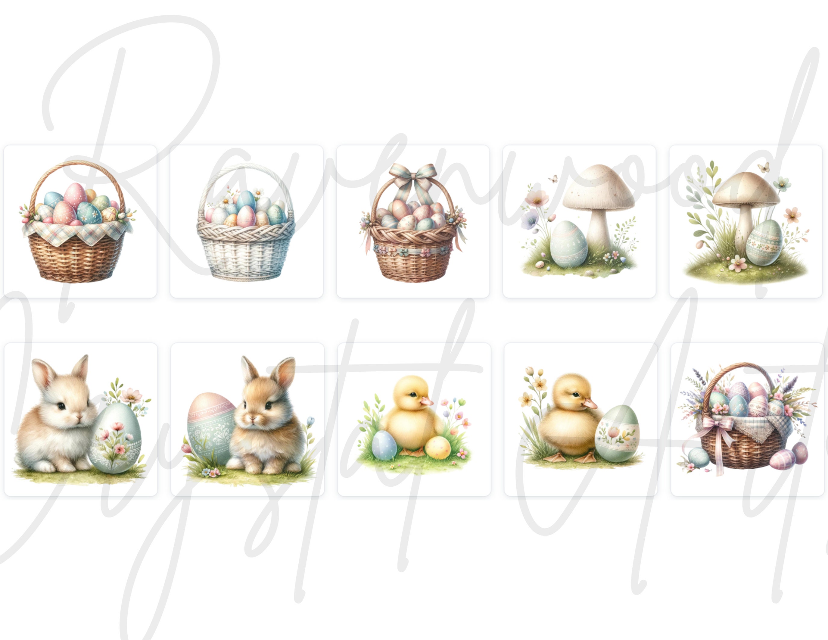 Cottagecore Easter Clipart Pack Transparent Background Watercolor ...