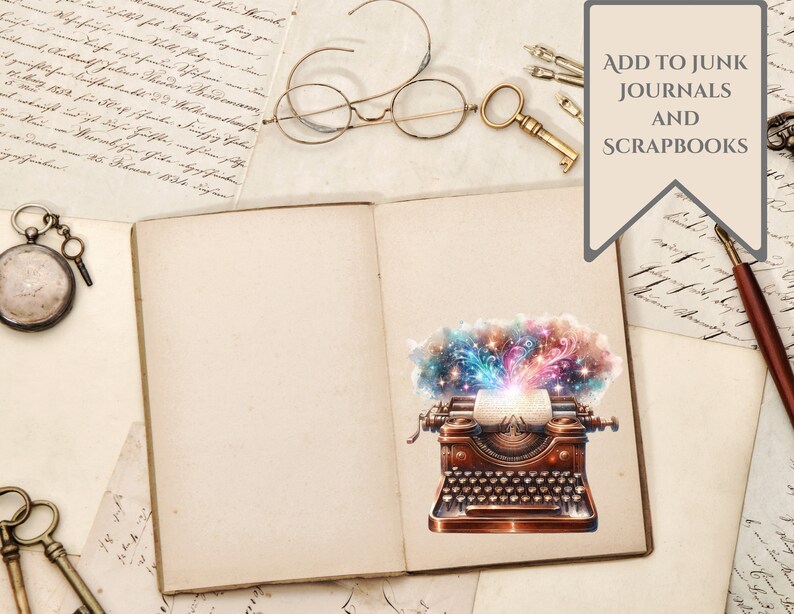 Magic Typewriter Clipart Pack Transparent Background Writing Journal ...