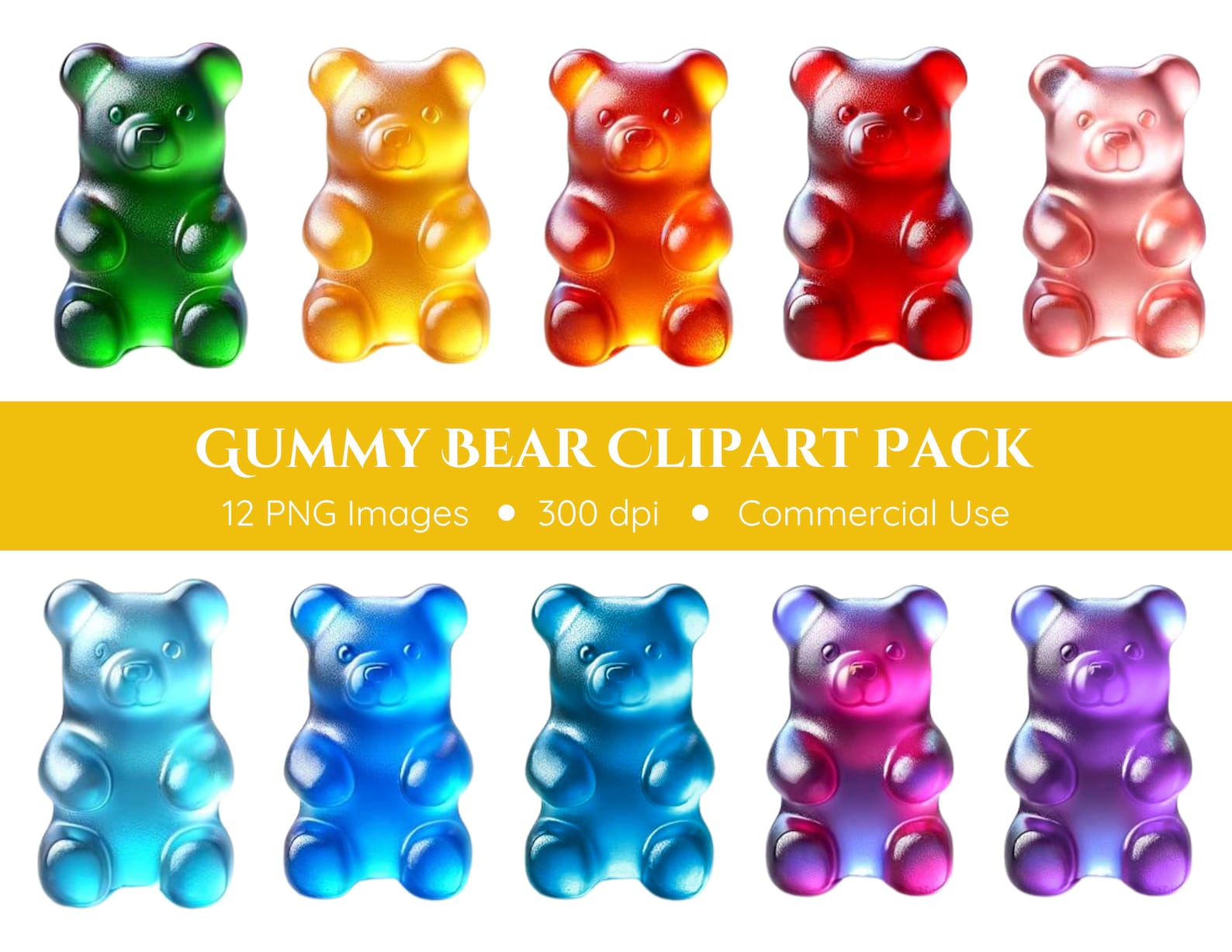 Gummy Bears Clipart Pack - Transparent Background - Realistic Gummy ...