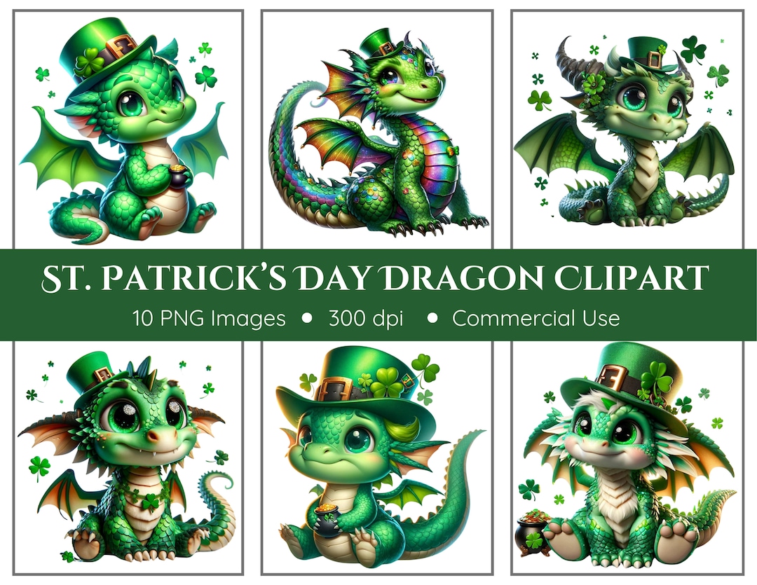 St. Patrick's Day Dragons Clipart Pack - Transparent Background - Baby ...