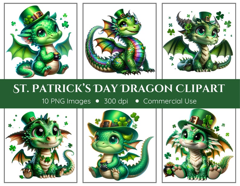 St. Patrick's Day Dragons Clipart Pack Transparent Background Baby ...
