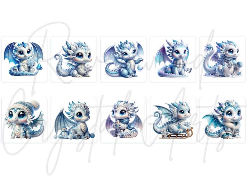Winter Dragons Clipart Pack Transparent Background Baby Dragons, Snow ...