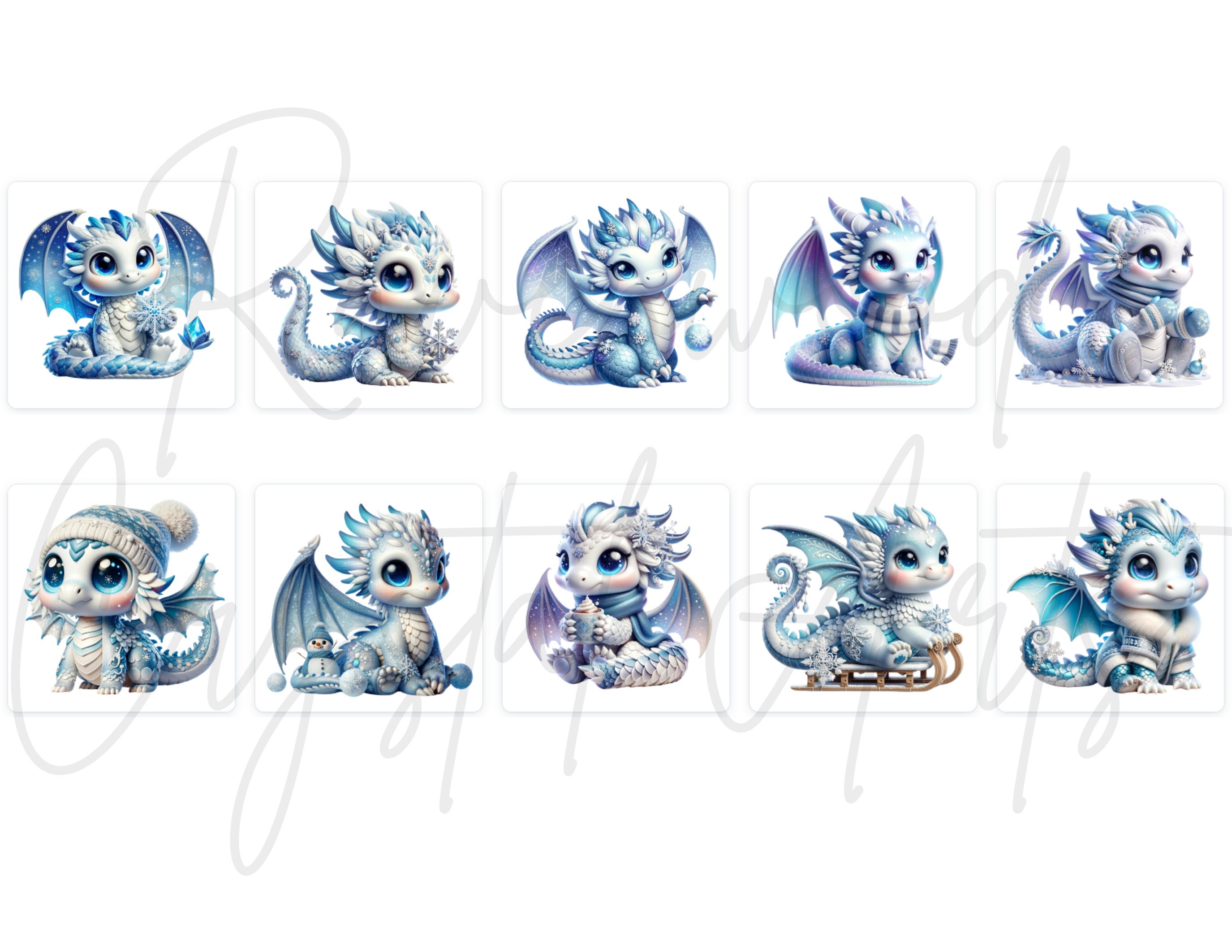 Winter Dragons Clipart Pack Transparent Background Baby Dragons, Snow ...