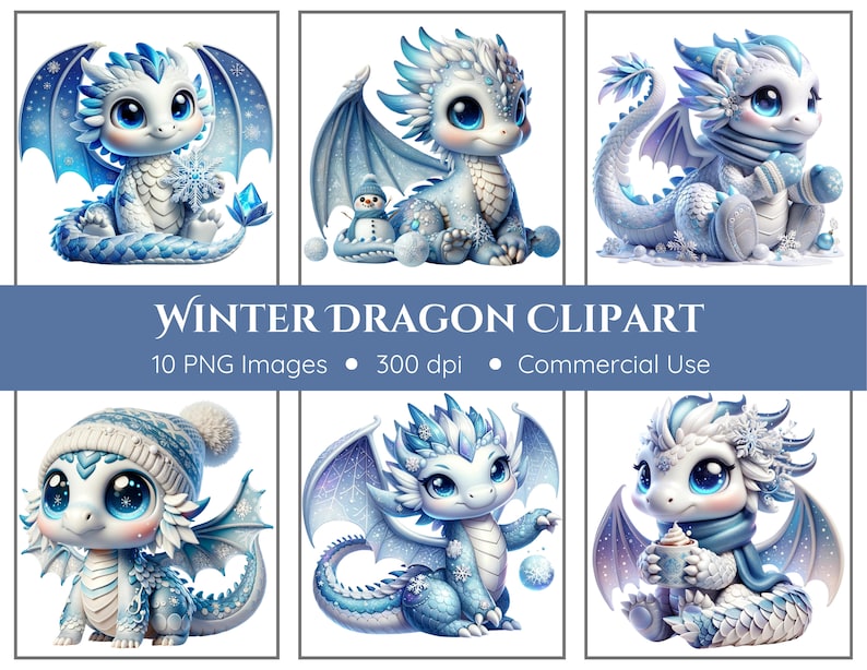 Winter Dragons Clipart Pack Transparent Background Baby Dragons, Snow ...