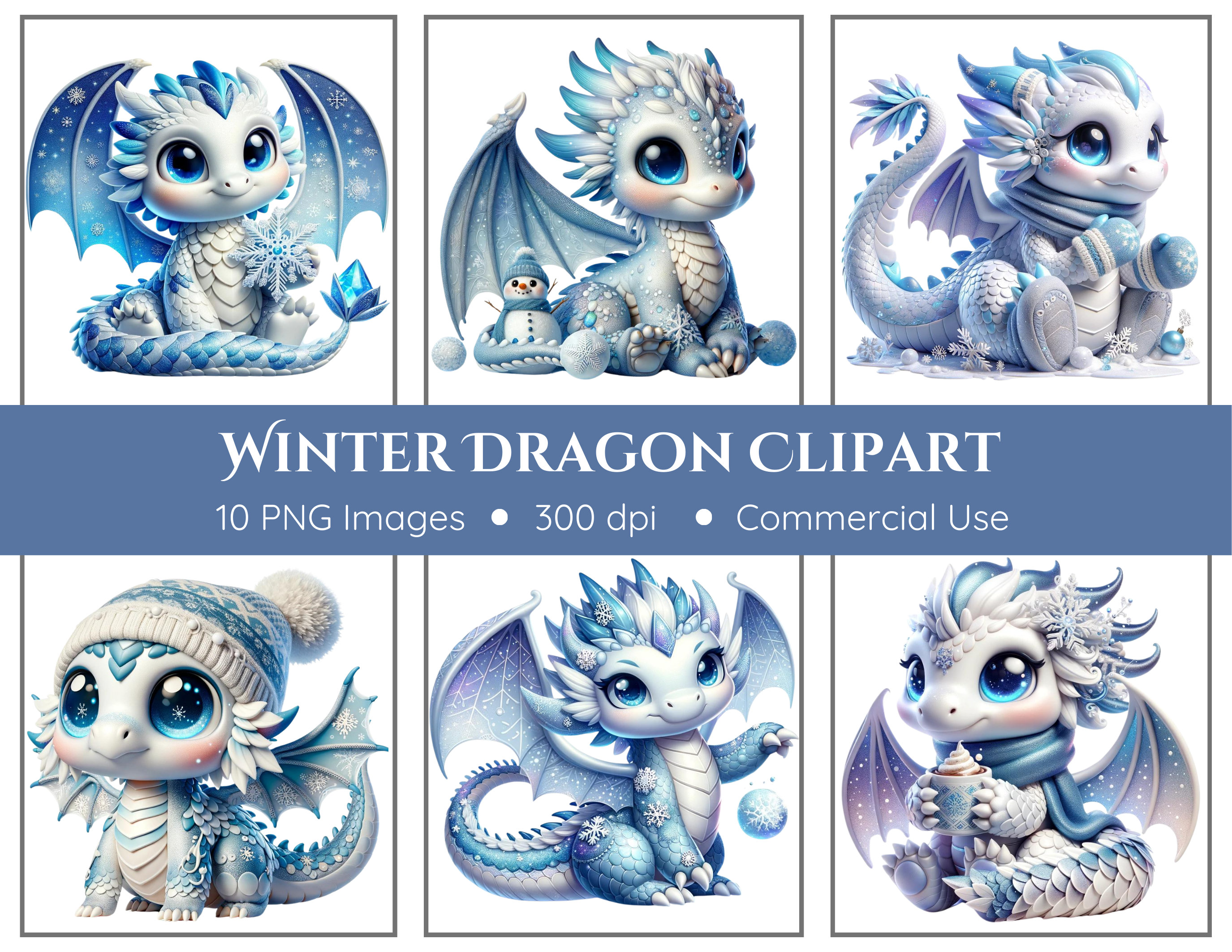 Winter Dragons Clipart Pack Transparent Background Baby Dragons, Snow Dragons, Cute Dragons ...