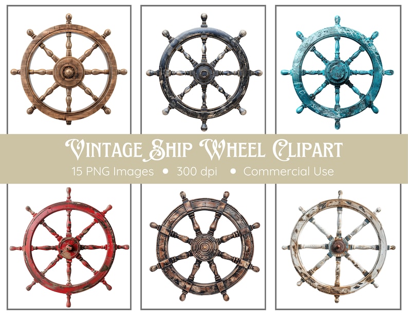 Vintage Ship Wheels Clipart | 15 Pngs | Nautical Png | Nautical Clipart ...