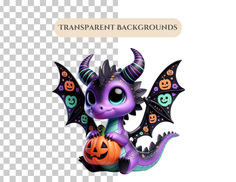 Halloween Dragons Clipart Pack - Transparent Background - Baby Dragons ...