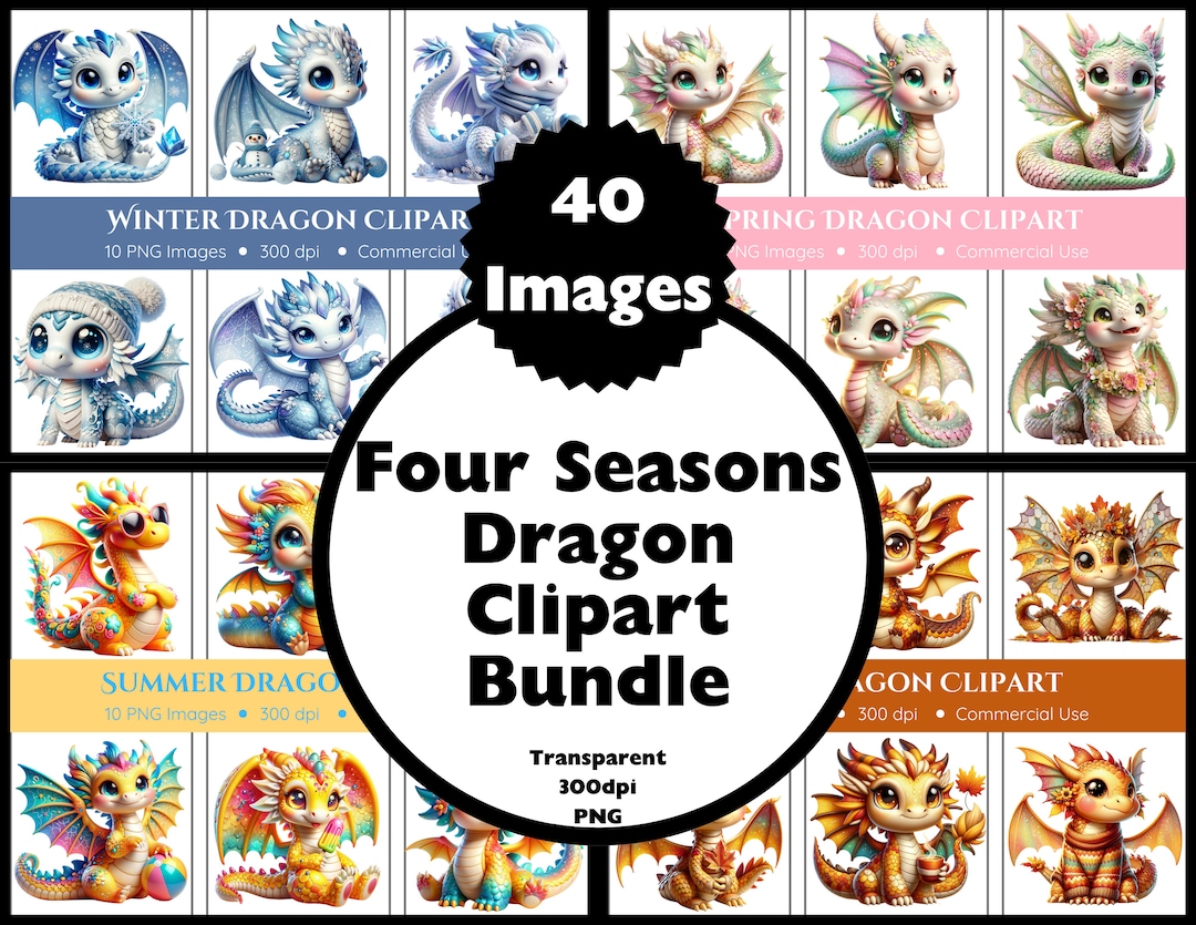 Dragon Season Clipart Bundle - Winter Dragons - Spring Dragons - Summer ...